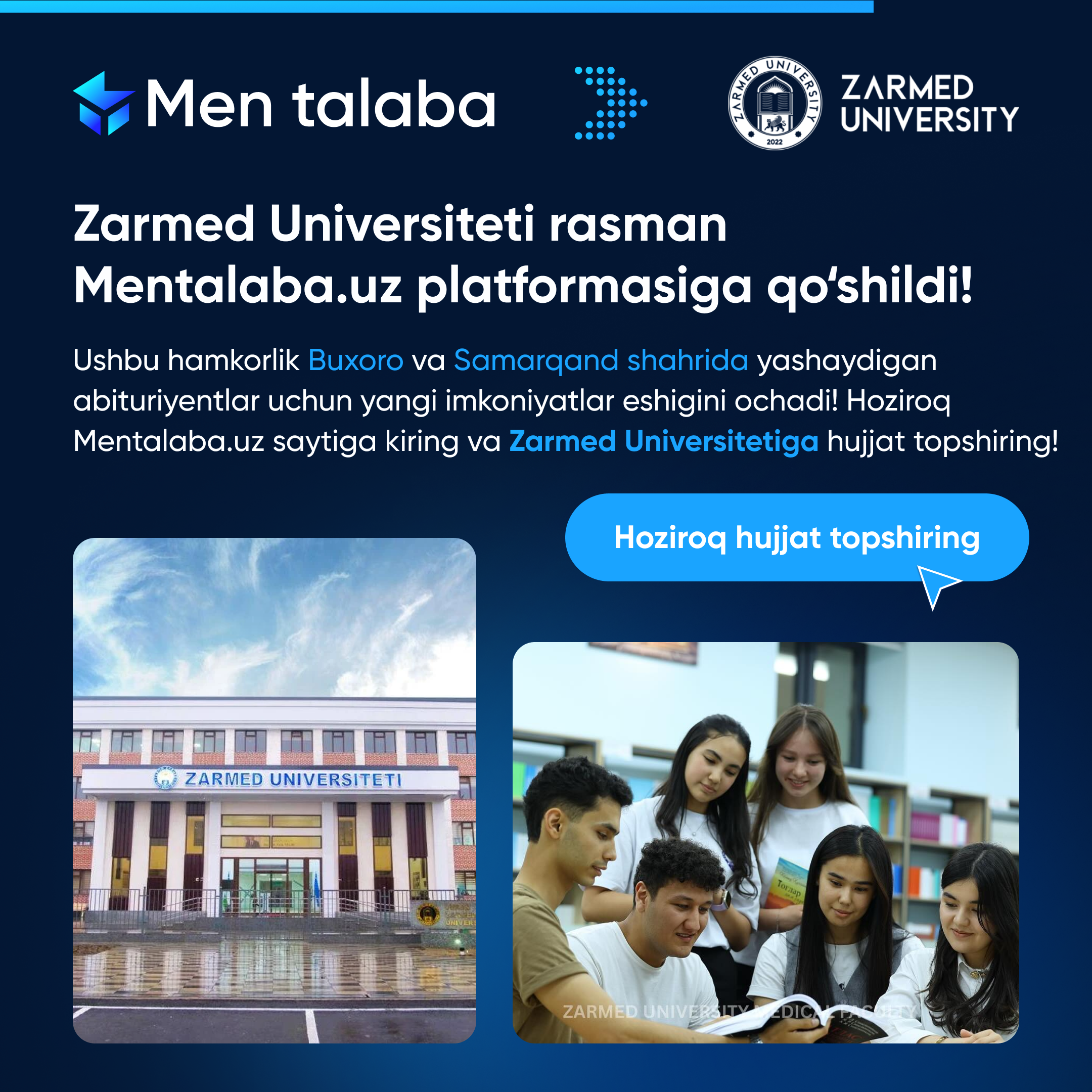 Men talaba - Ищите, сравнивайте и подавайте заявки в университеты представлять на рассмотрение