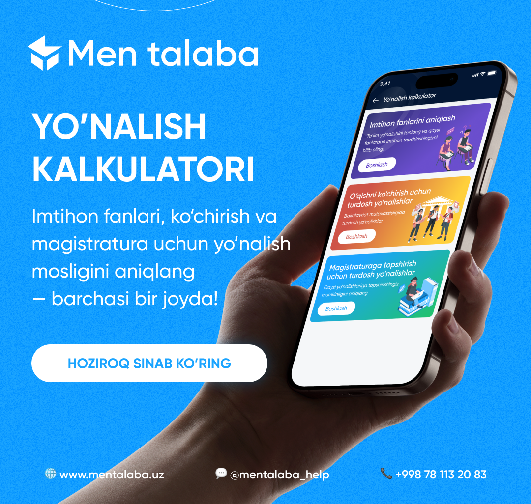 Men talaba - Ищите, сравнивайте и подавайте заявки в университеты представлять на рассмотрение